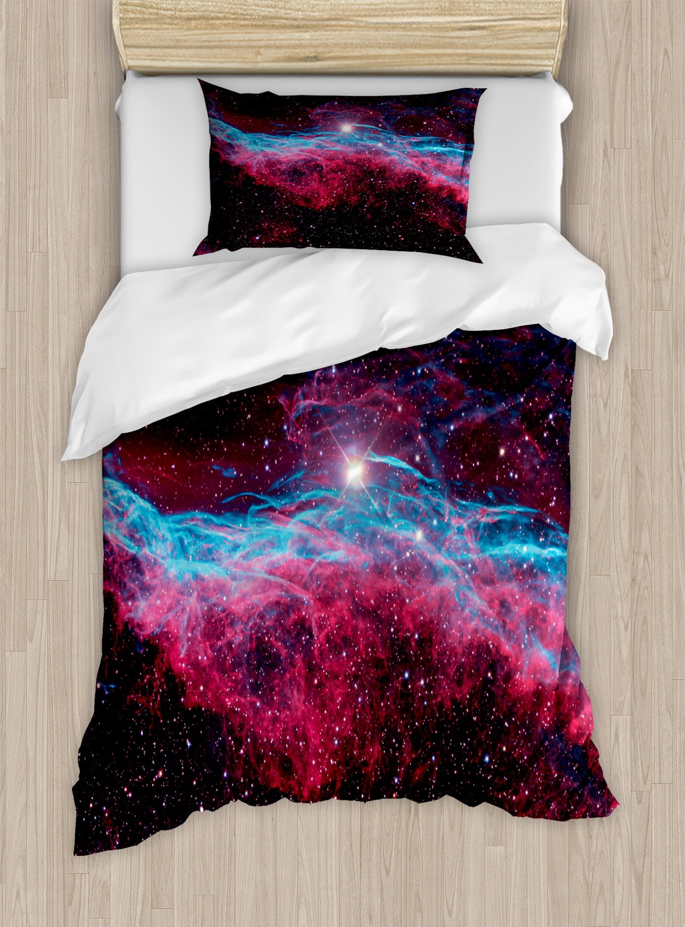 Pink Duvet Cover Set Twin Size, Science for Kids Outer Space Galaxy ...