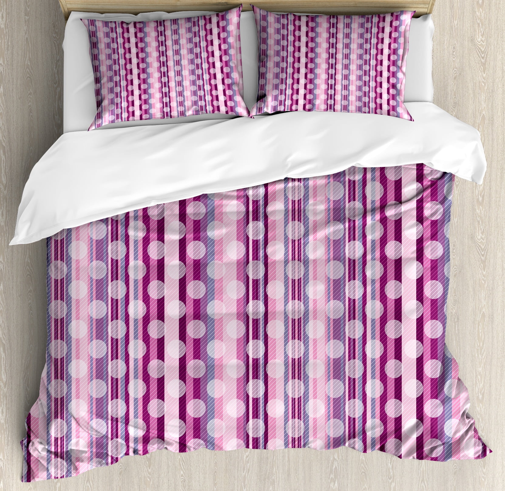 Pink Duvet Cover Set, Stripes Lines with Abstract Round Circles Art ...