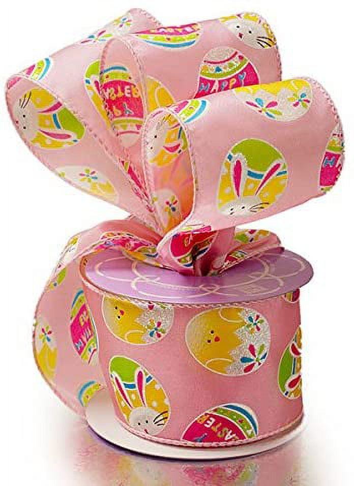 Pink Easter Egg Wired Ribbon - 2 1/2" x 10 Yards, Easter Basket ...