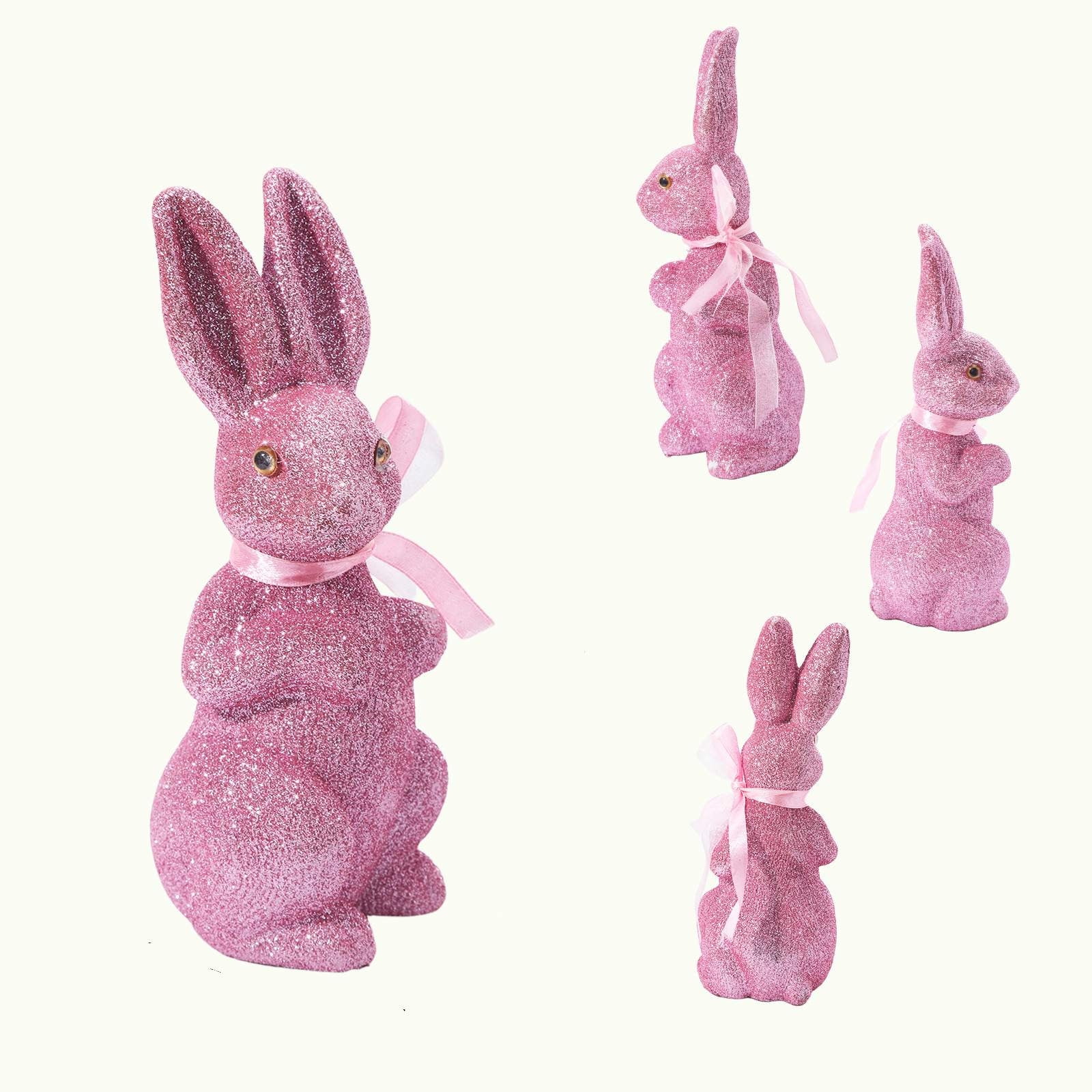 Pink Easter Gold Glitter Bunny Ornament Flocking Foam Decor With Bow ...