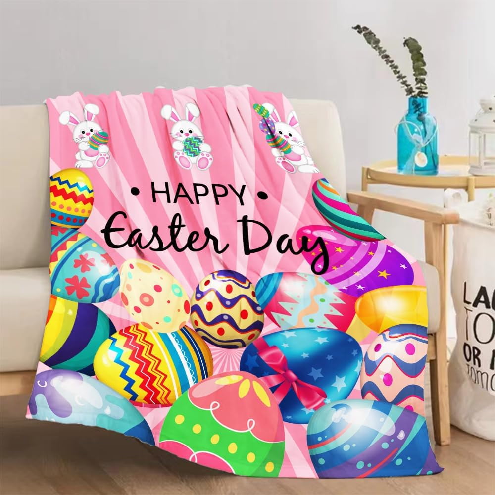 Pink Easter Throw Blanket 50x60 Medium Size Rabbit Easter Egg Bunny ...