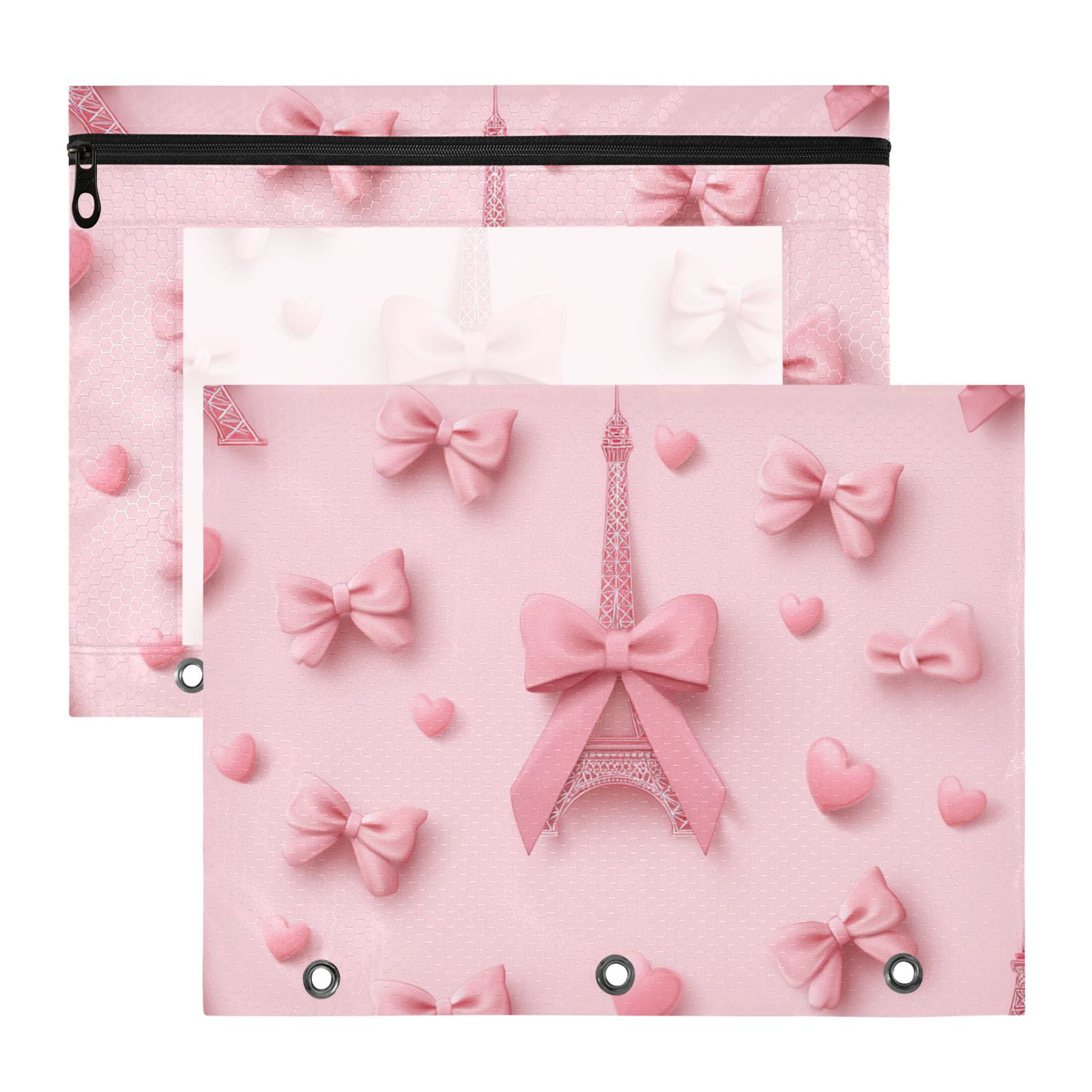 Pink Effiel Tower Hearts Bows Valentine 3-Ring Binder Pouches A4 Size ...