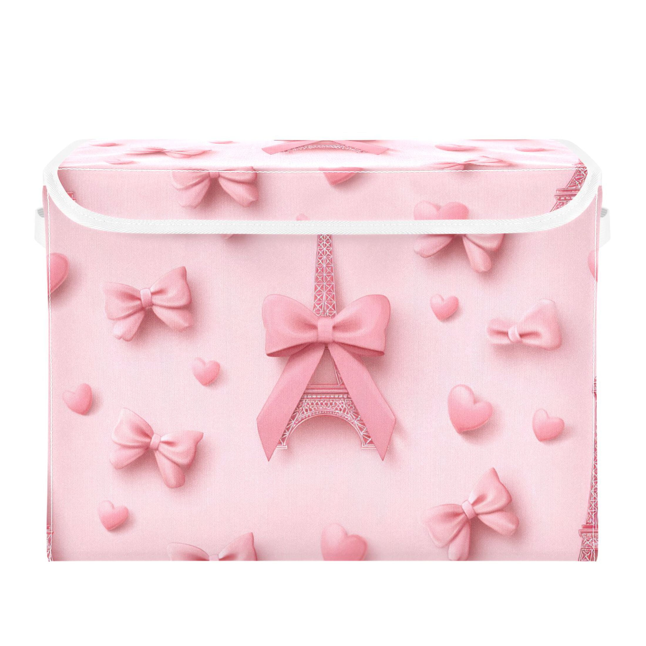 Pink Effiel Tower Hearts Bows Valentine Foldable Storage Bin with Lid ...