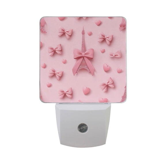 Pink Effiel Tower Hearts Bows Valentine LED Night Light Sensor Lamp ...