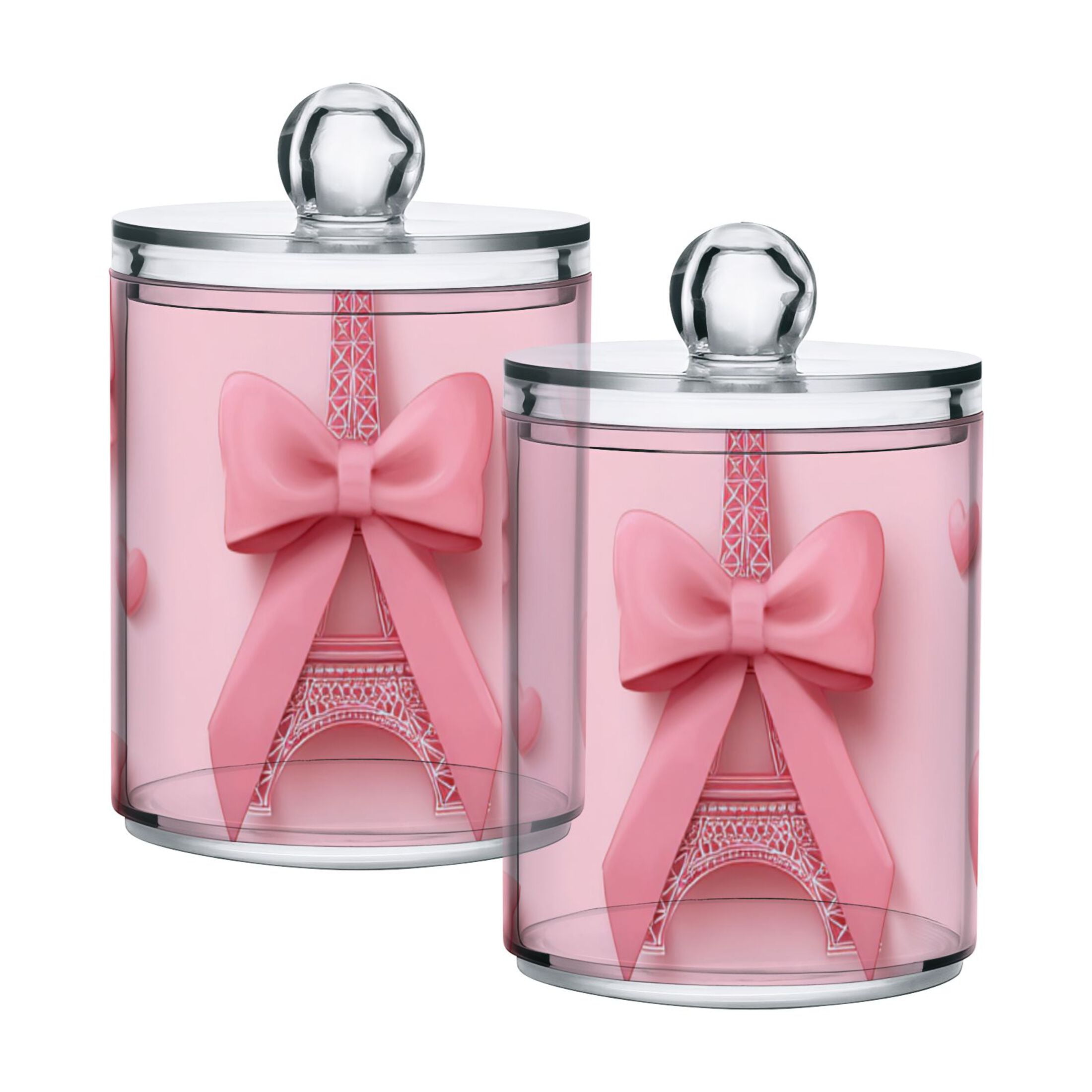 Pink Effiel Tower Hearts Bows Valentine Translucent Plastic Cans ...