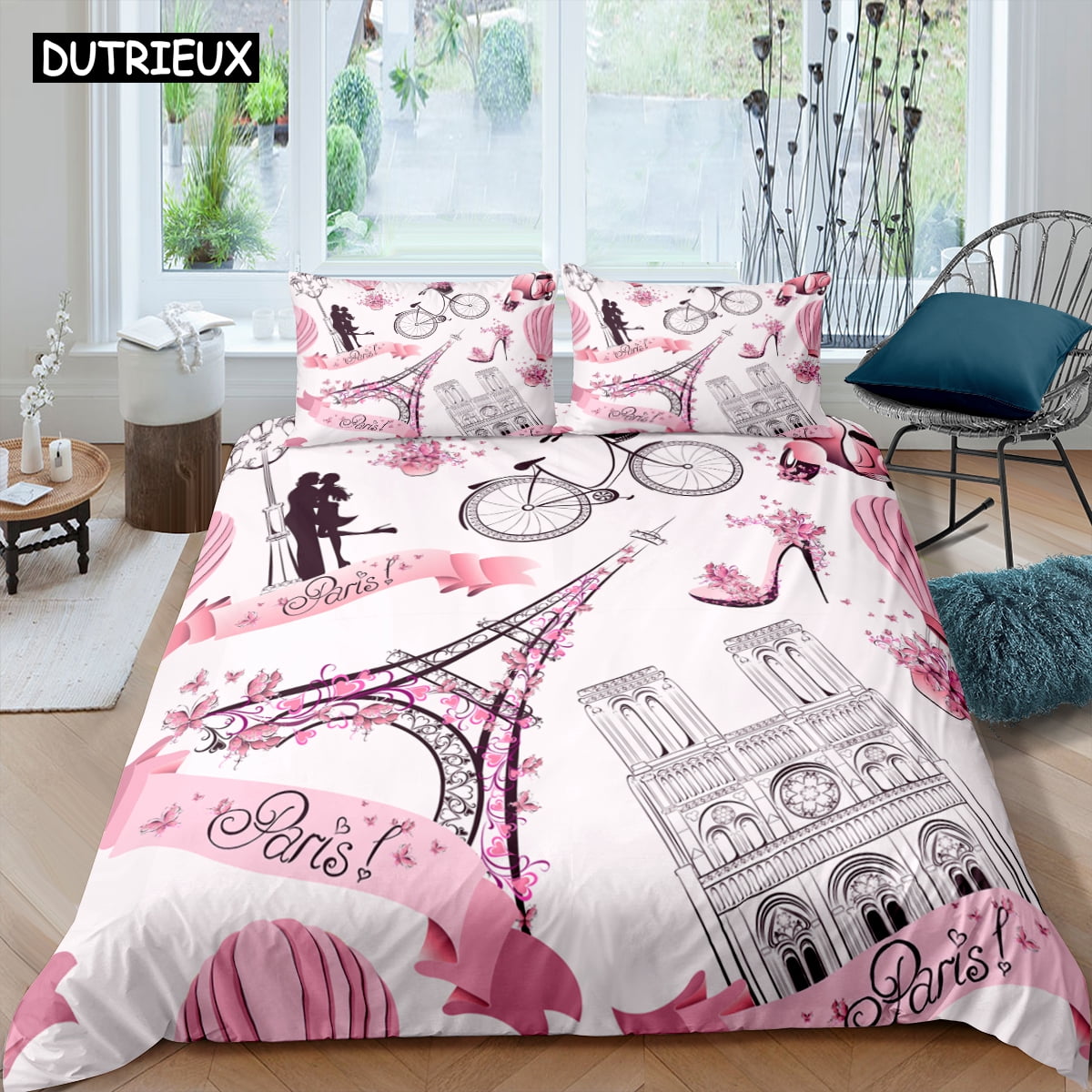 Pink Eiffel Tower Bedding Set Paris Fashoin 3D Print Comforter Luxury ...