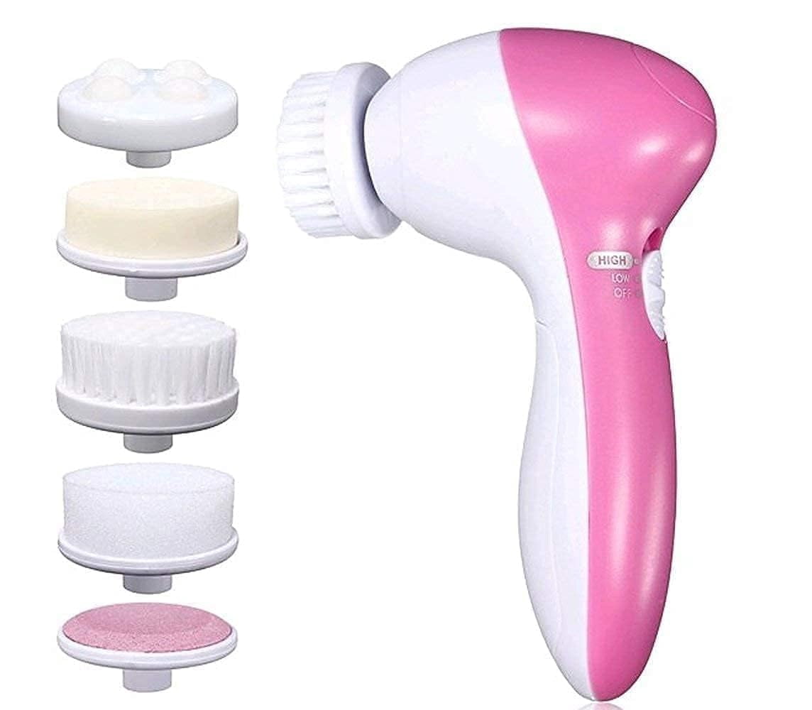 Pink Electric Facial Massager with 5 Functions 6 Massage Heads for Full ...