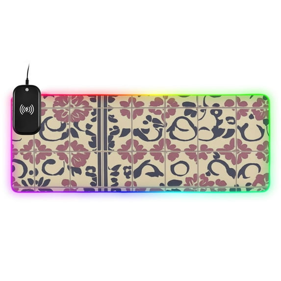 Pink Elements Floral Wireless Charging RGB Gaming Mouse Pad Large ...