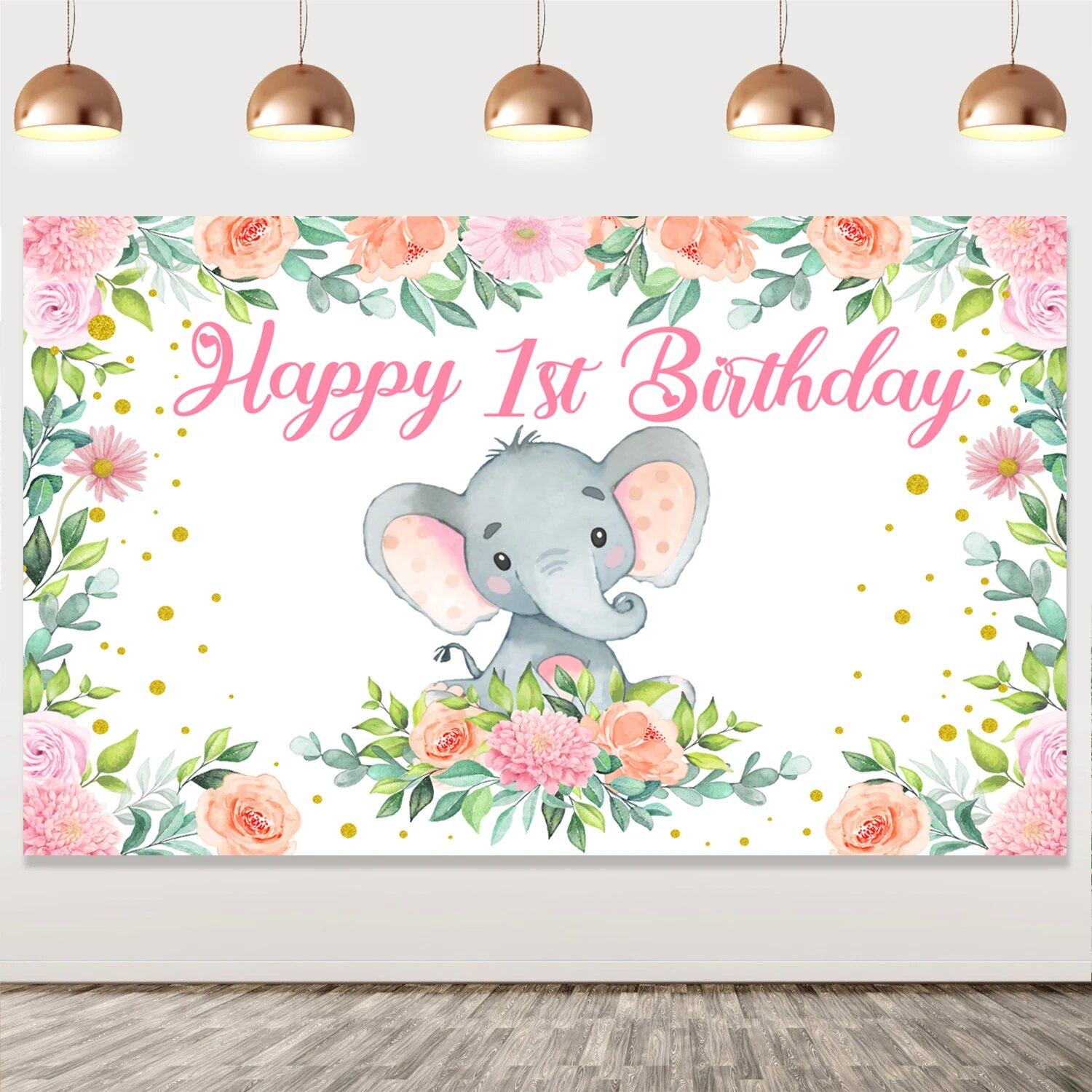 Pink Elephant Birthday Background Decoration, Girls 1st Birthday Party ...