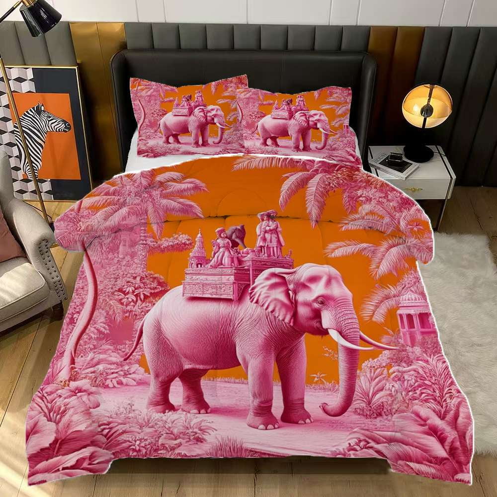 Pink Elephant Carries Royal Family Comforter Set Full Size Bedding Set ...