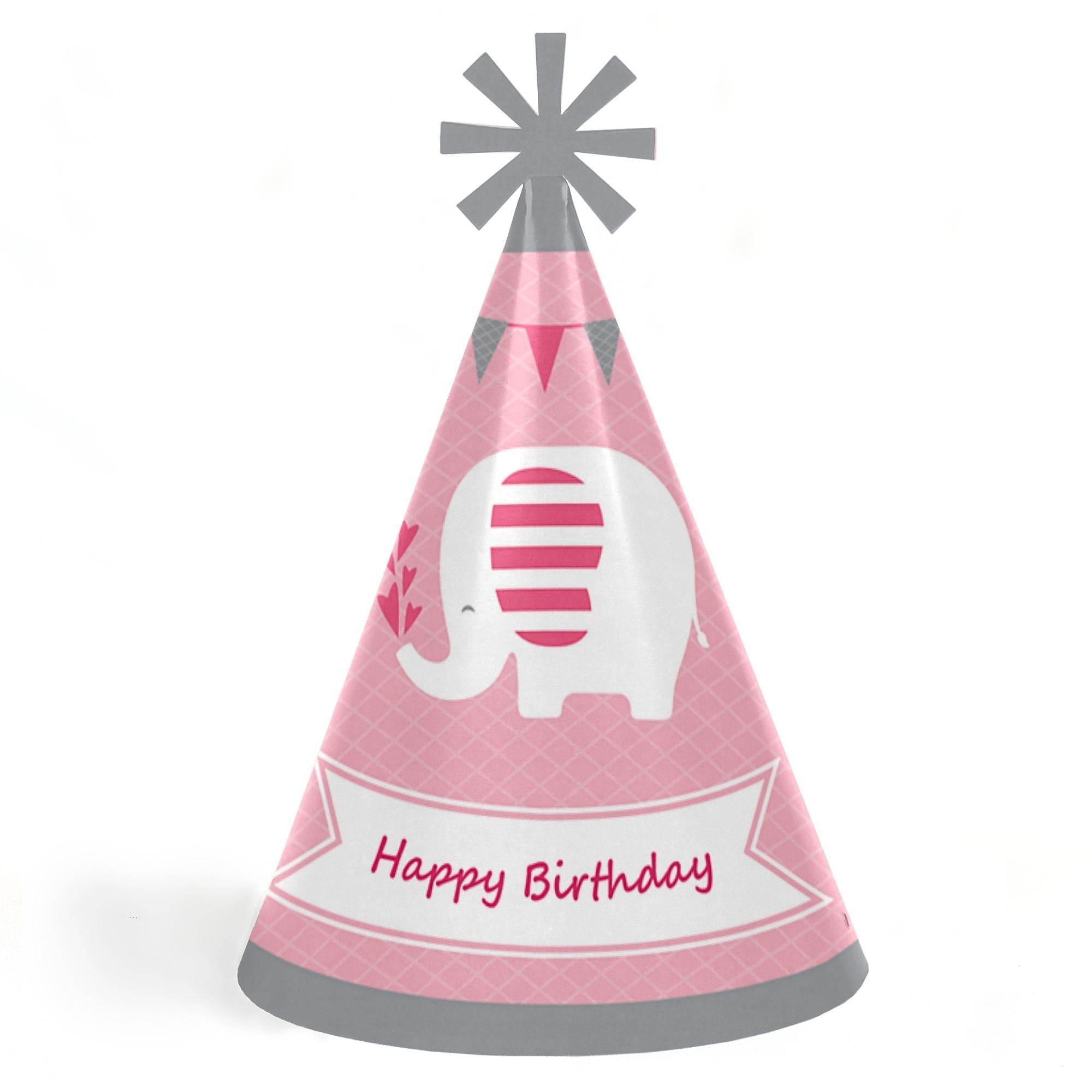 Big Dot of Happiness Pink Elephant - Cone Happy Birthday Party Hats for ...