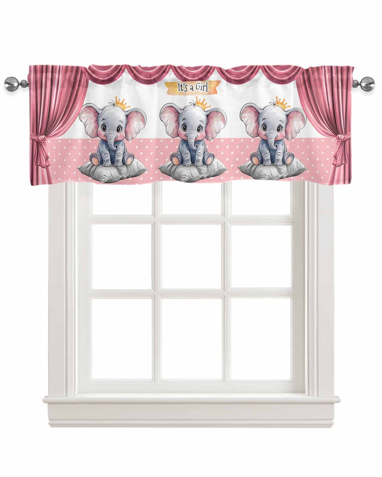 Pink Elephant Kitchen Valances for Windows Farmhouse Linen Window ...