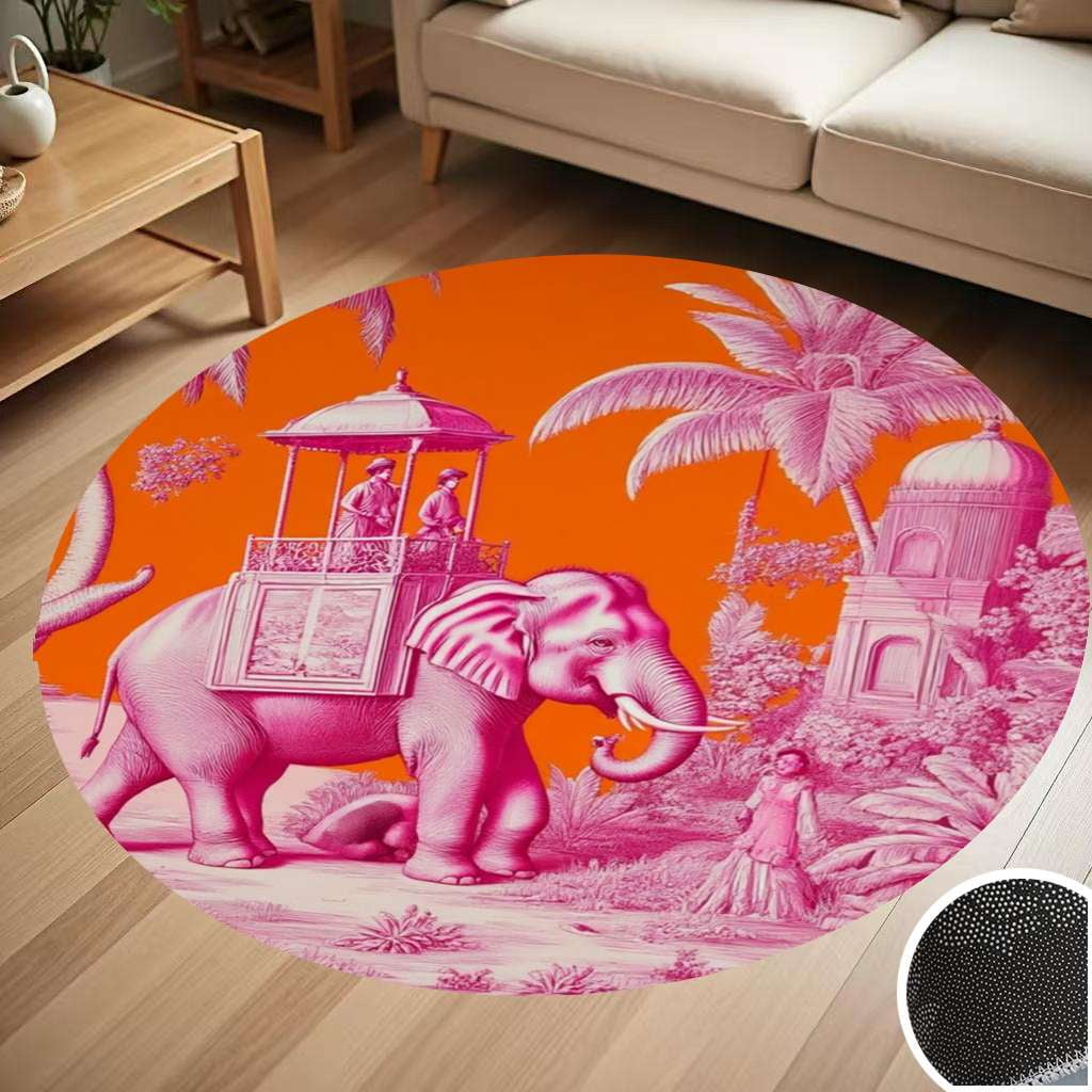 Pink Elephant Orange Tropical Scene Round Carpet Living Room Bedroom ...