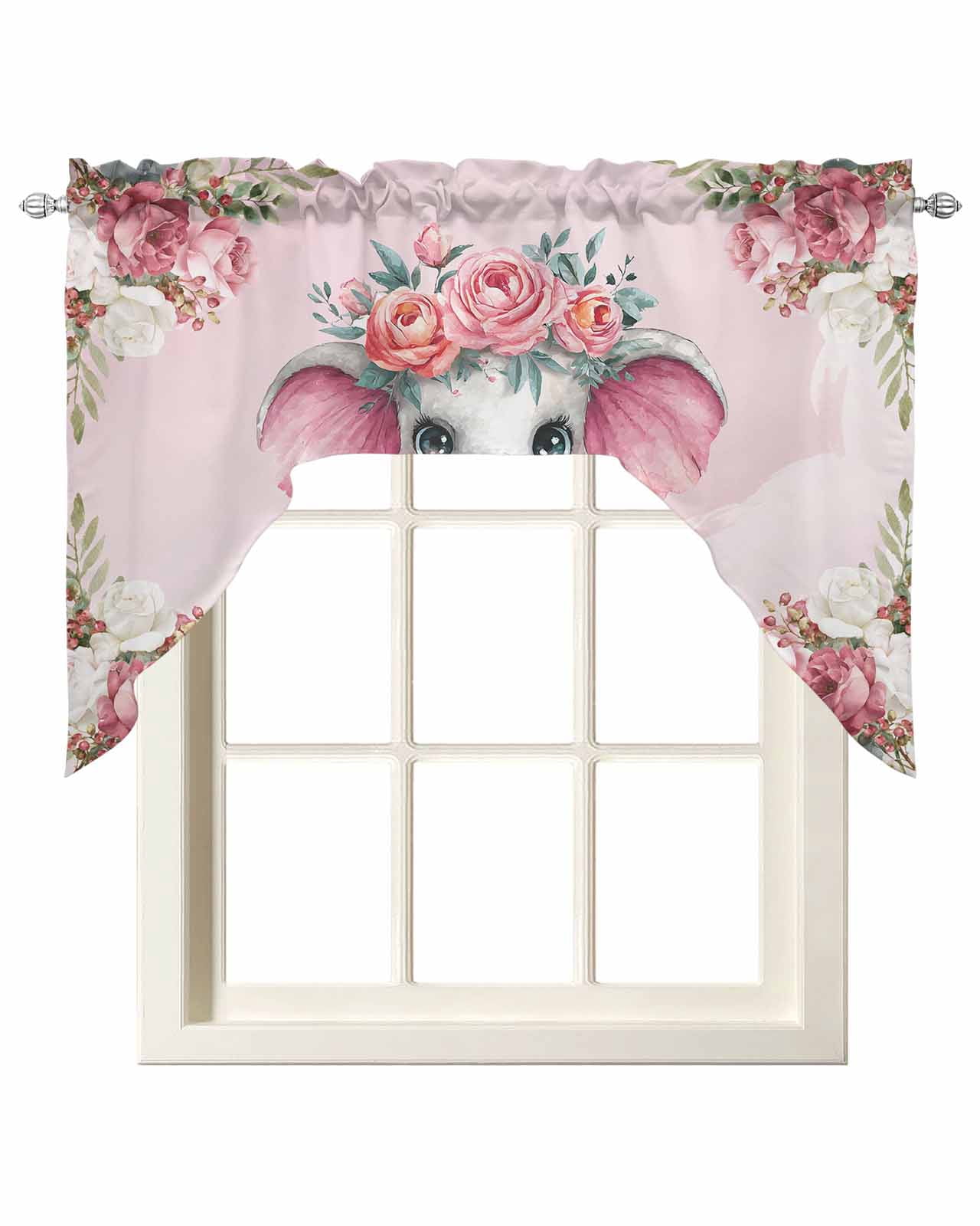 Pink Elephant Swag Valances for Windows, Small Curtains Drapes, Cute ...