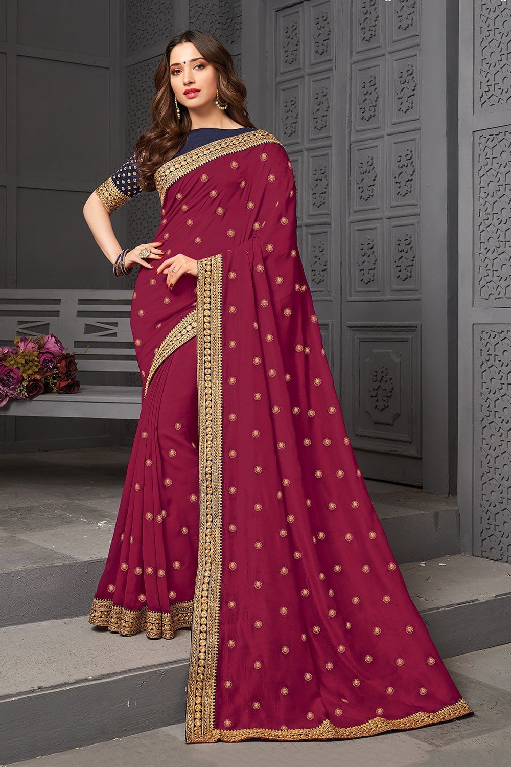 Pink Embroidered Saree - Walmart.com