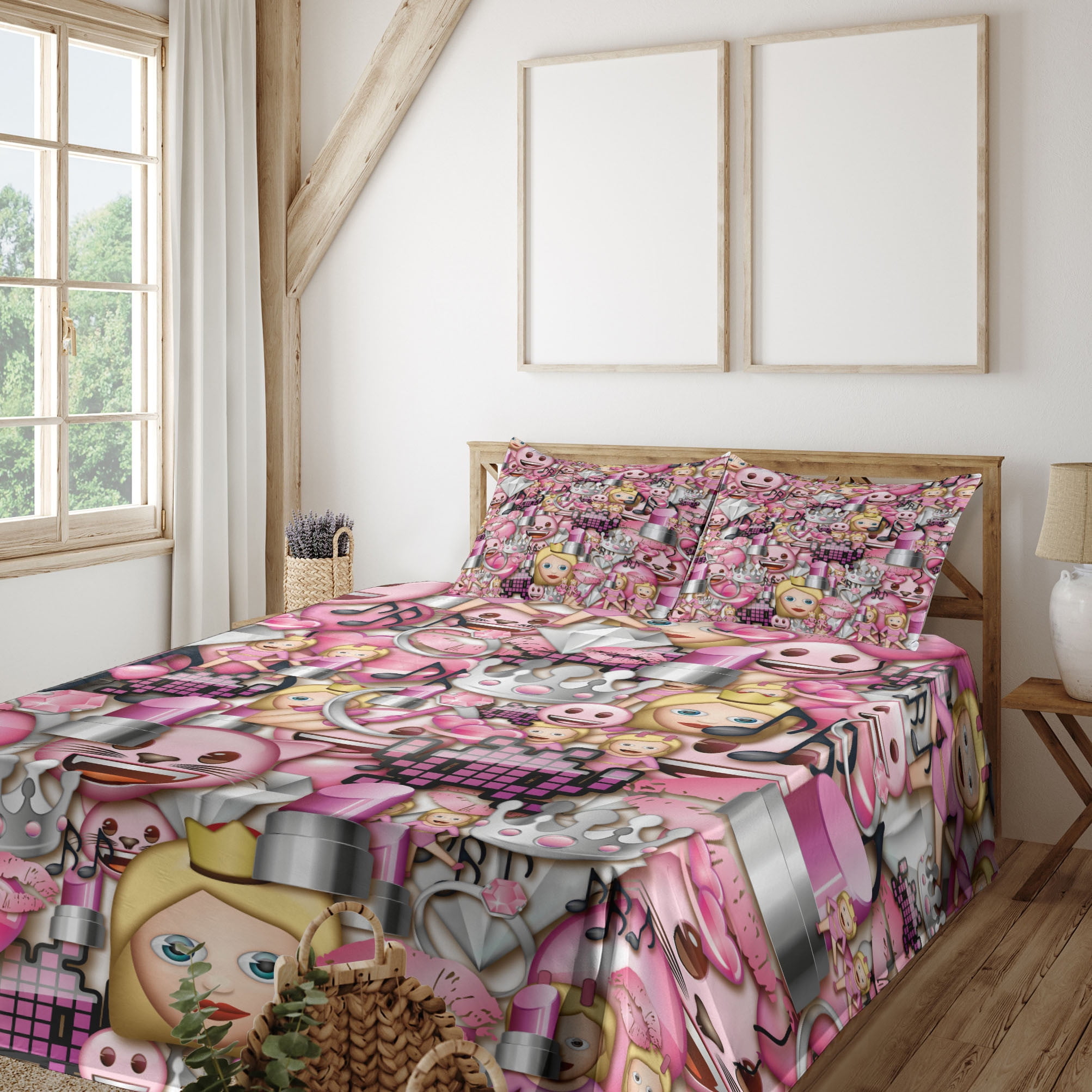 Pink Emoji Sheet Set, Modern Lady World Themed Rose Colors Cats ...