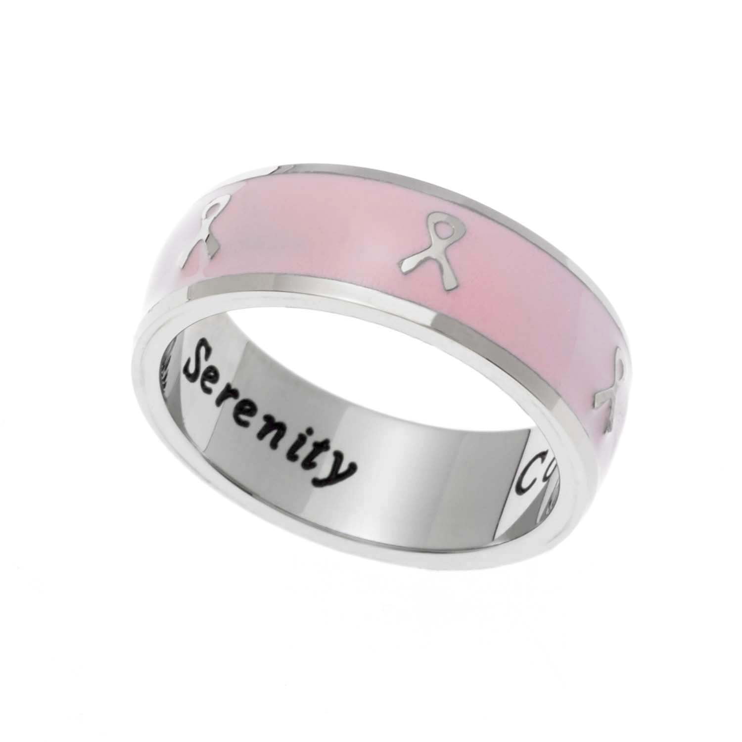 Pink Enamel Courage, Strength & Serenity Breast Cancer Awareness Ring ...