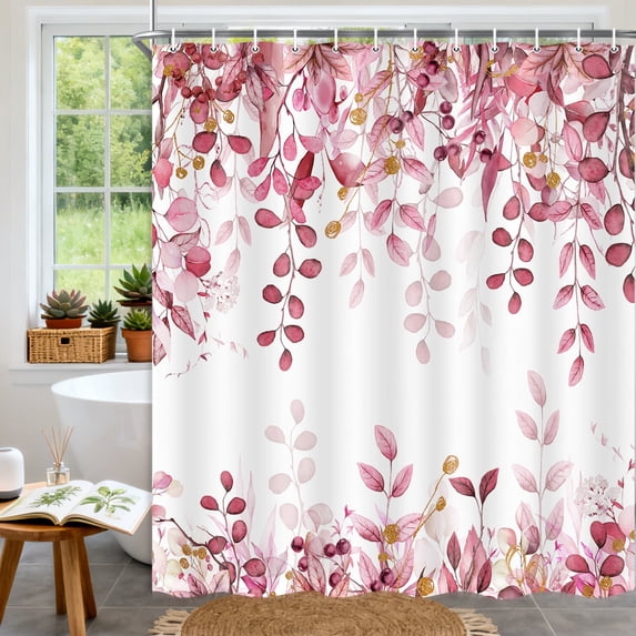 Pink Eucalyptus Leaves Shower Curtain, Watercolor Floral Nature ...