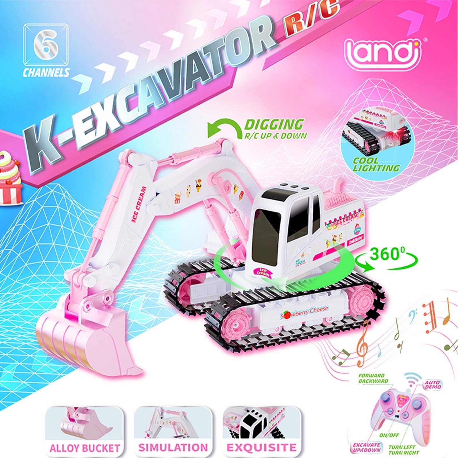 Pink Excavator Toy,Alloy Excavator Crawler Rc Cars Pink 6 Channel With ...