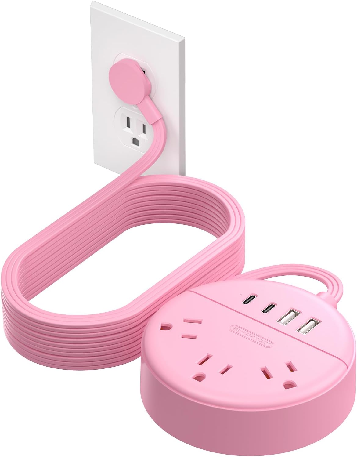 Pink Extension Cord 15 ft, Ultra Thin Flat Extension Cord with 3 ...