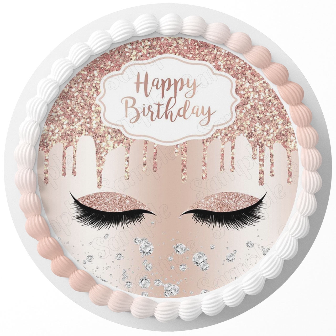 Pink Eyes Makeup Glitter Edible Cake Image Topper Birthday Photo Icing ...