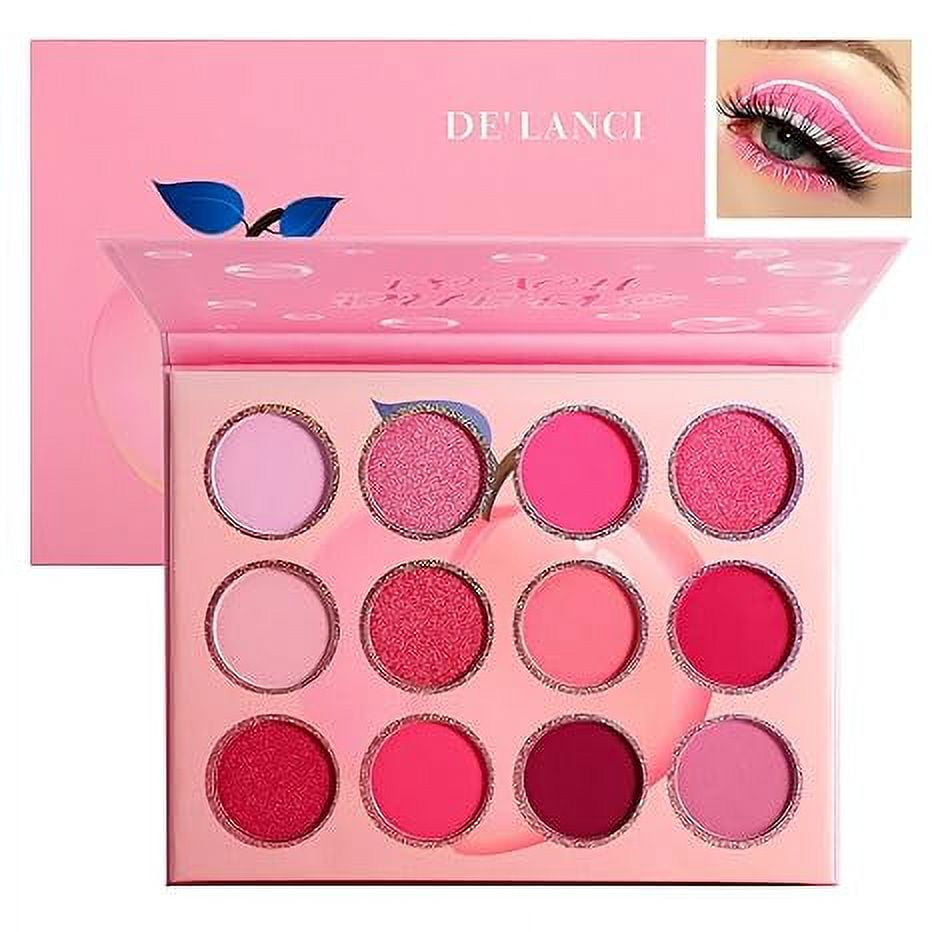 Pink Eyeshadow Palette,12 Colors Peach Pink Red Matte & Shimmer Mini ...