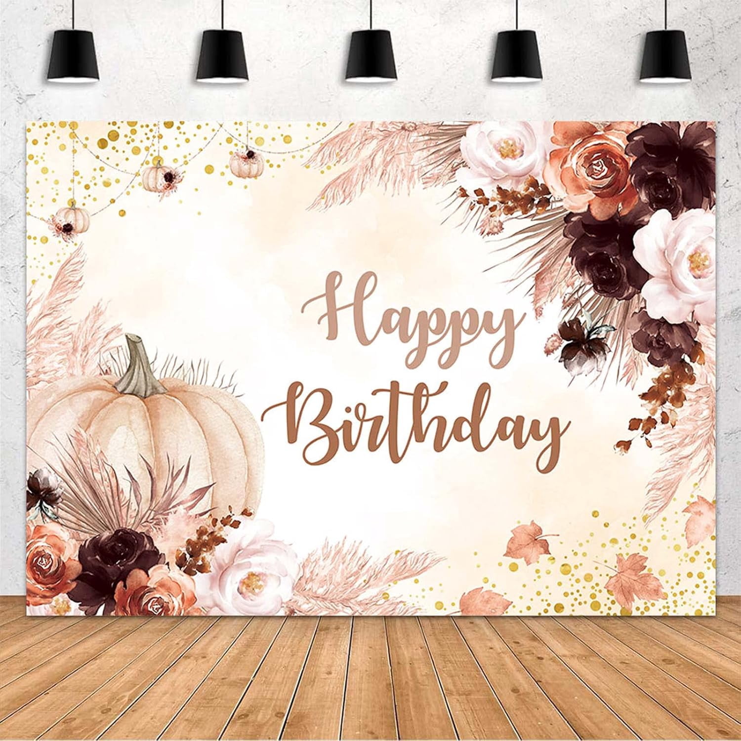Pink Fall Pumpkin Happy Birthday Beautiful Backdrop for Girls Women ...