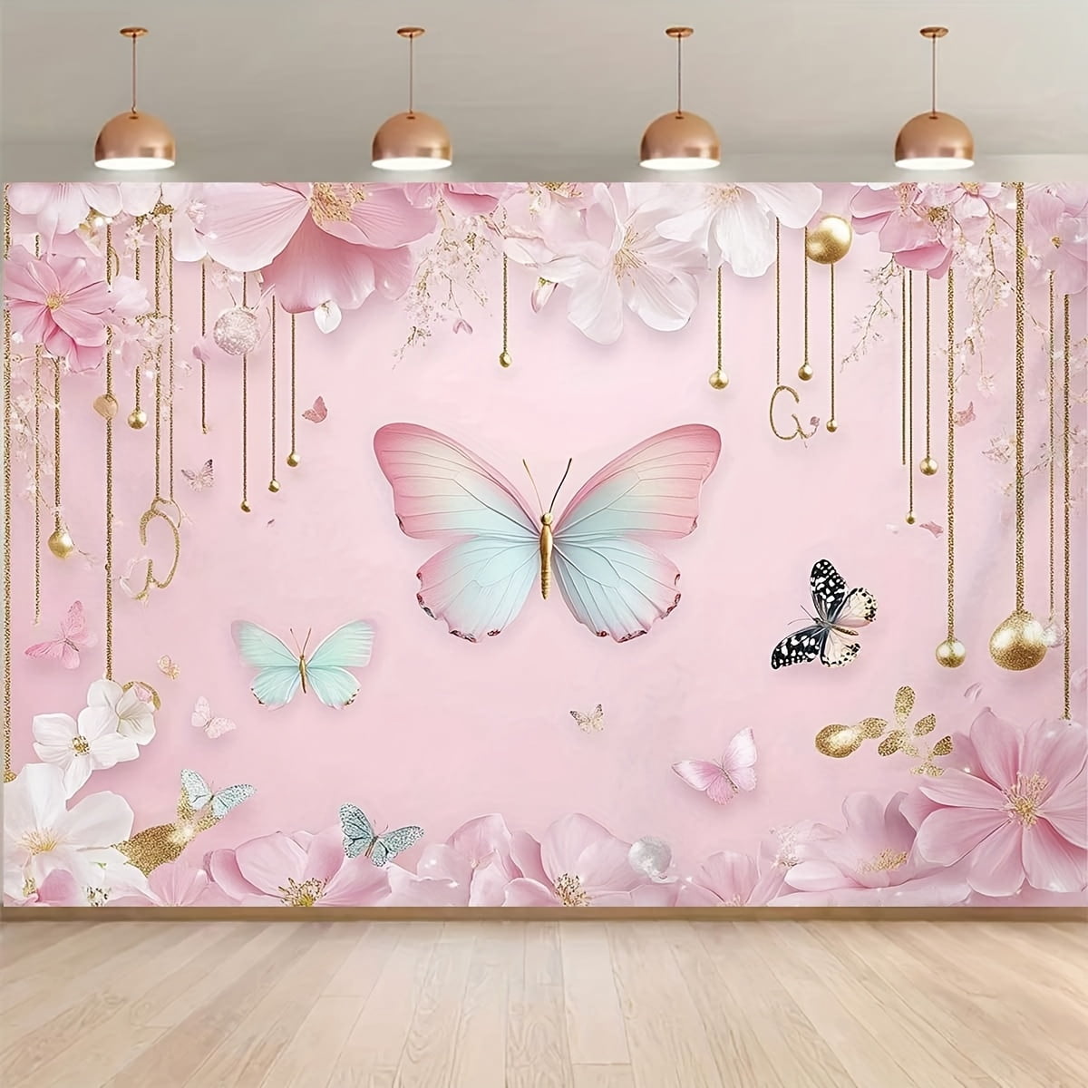 Pink Fantasy Butterfly Backdrop Pink Floral Butterfly Bridal Shower ...