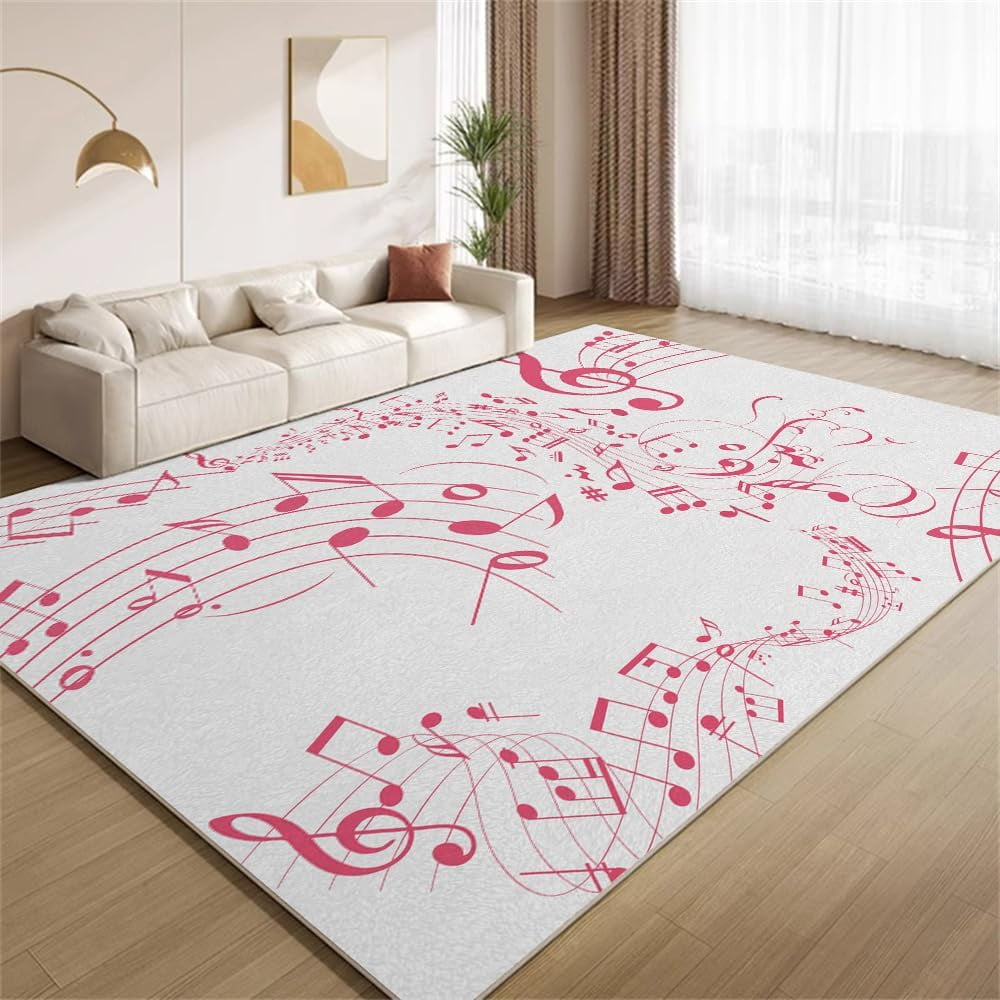 Pink Fantasy Music Notes Area Rug Colorful Music Notation Rugs Modern ...