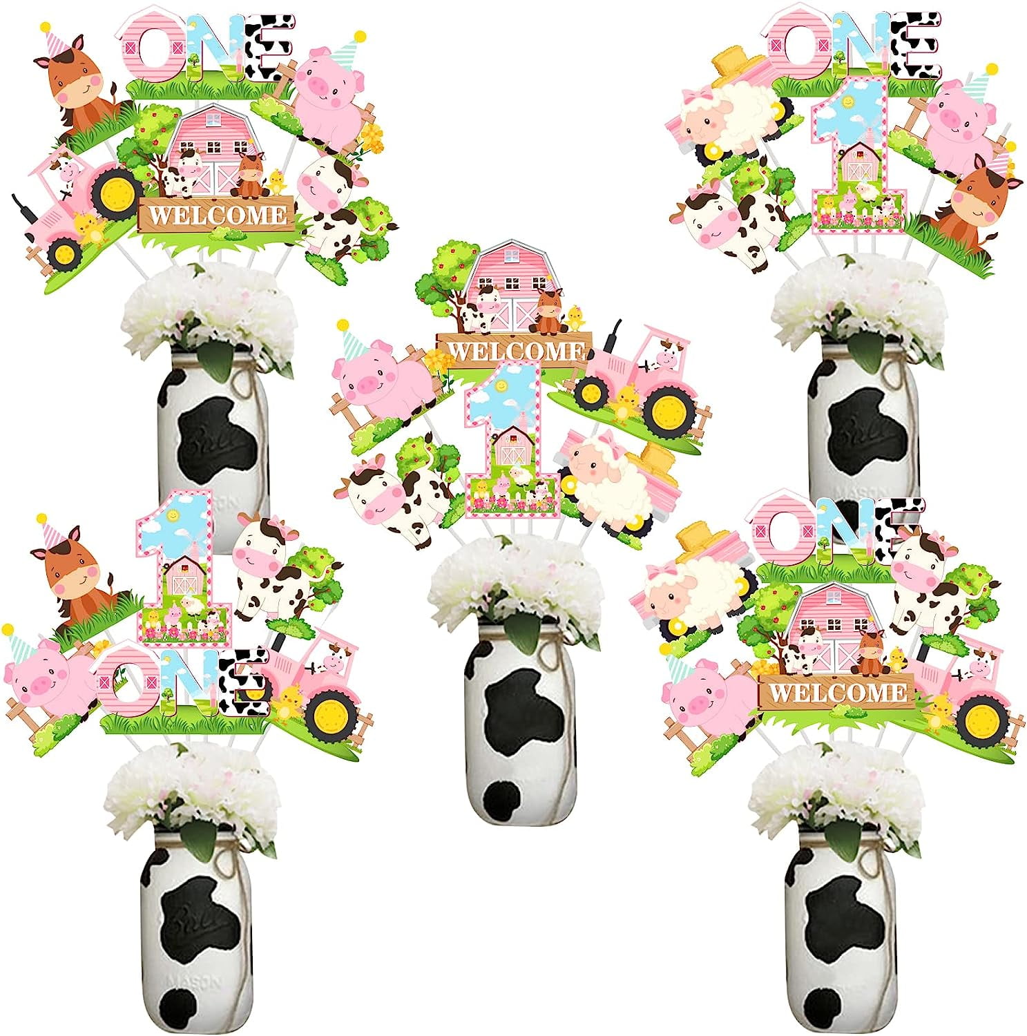 Pink Farm Animal Centerpieces, 24 PCS Pink Farm Animal Centerpieces ...