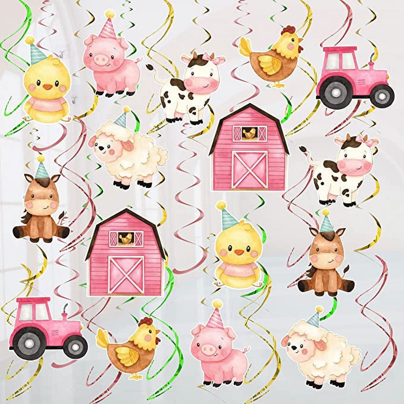 Pink Farm Animal Hanging Swirls for Girls Birthday Party Baby Shower ...