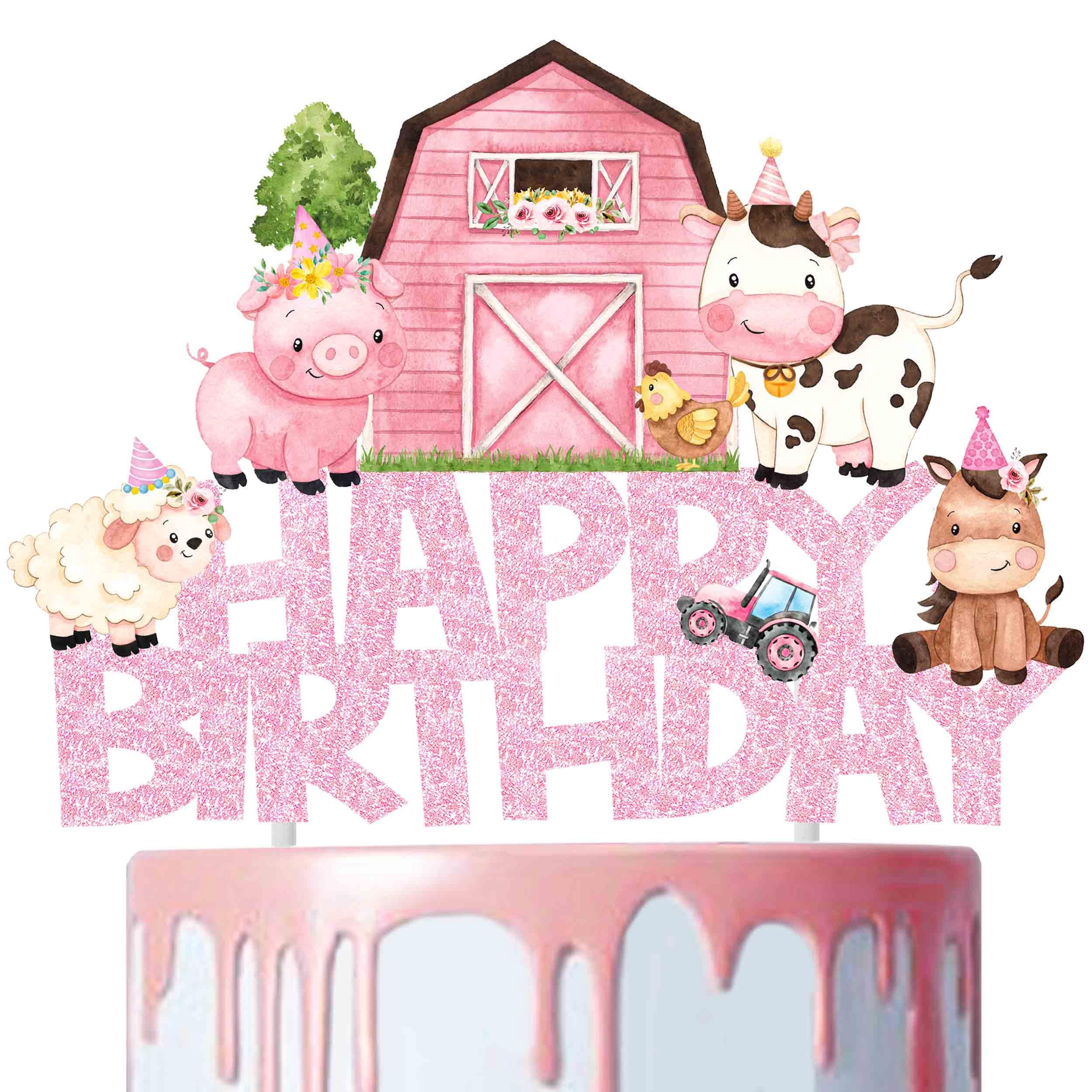 Pink Farm Animal TWE5 Cake Topper Farm Animals Party Cake Topper Farm ...