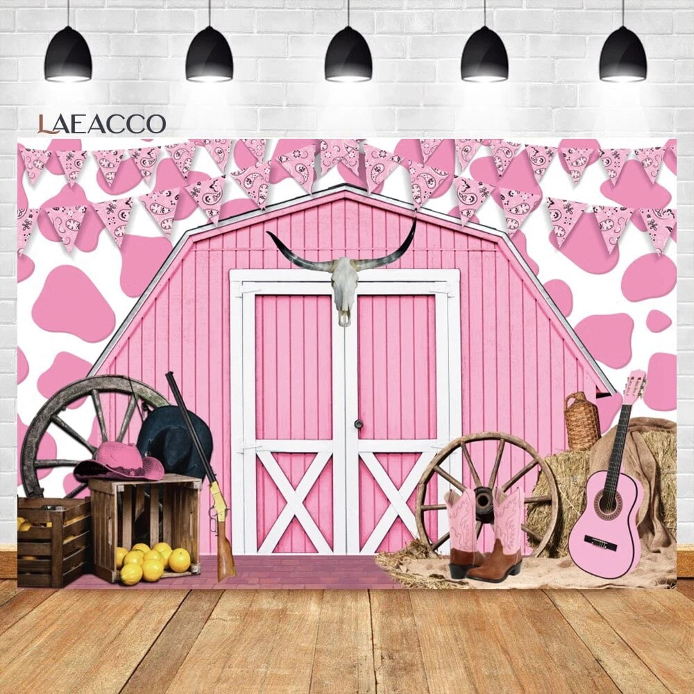 Pink Farm Barn Door Backdrop Rustic Wood House Straw Baby Shower ...
