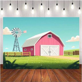 7×5FT Farm Backdrop Cartoon Farm Theme Party Supplies Red Farm Windmill ...
