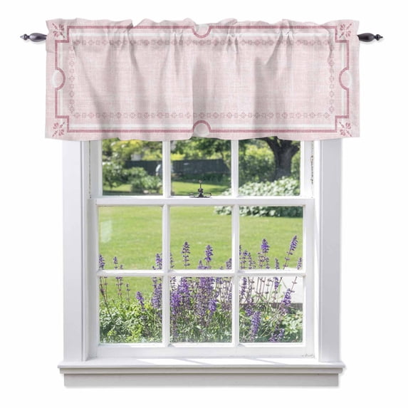 Pink Farmhouse Valance Curtain 1 Panel, Linen Texture Geometric Lines ...