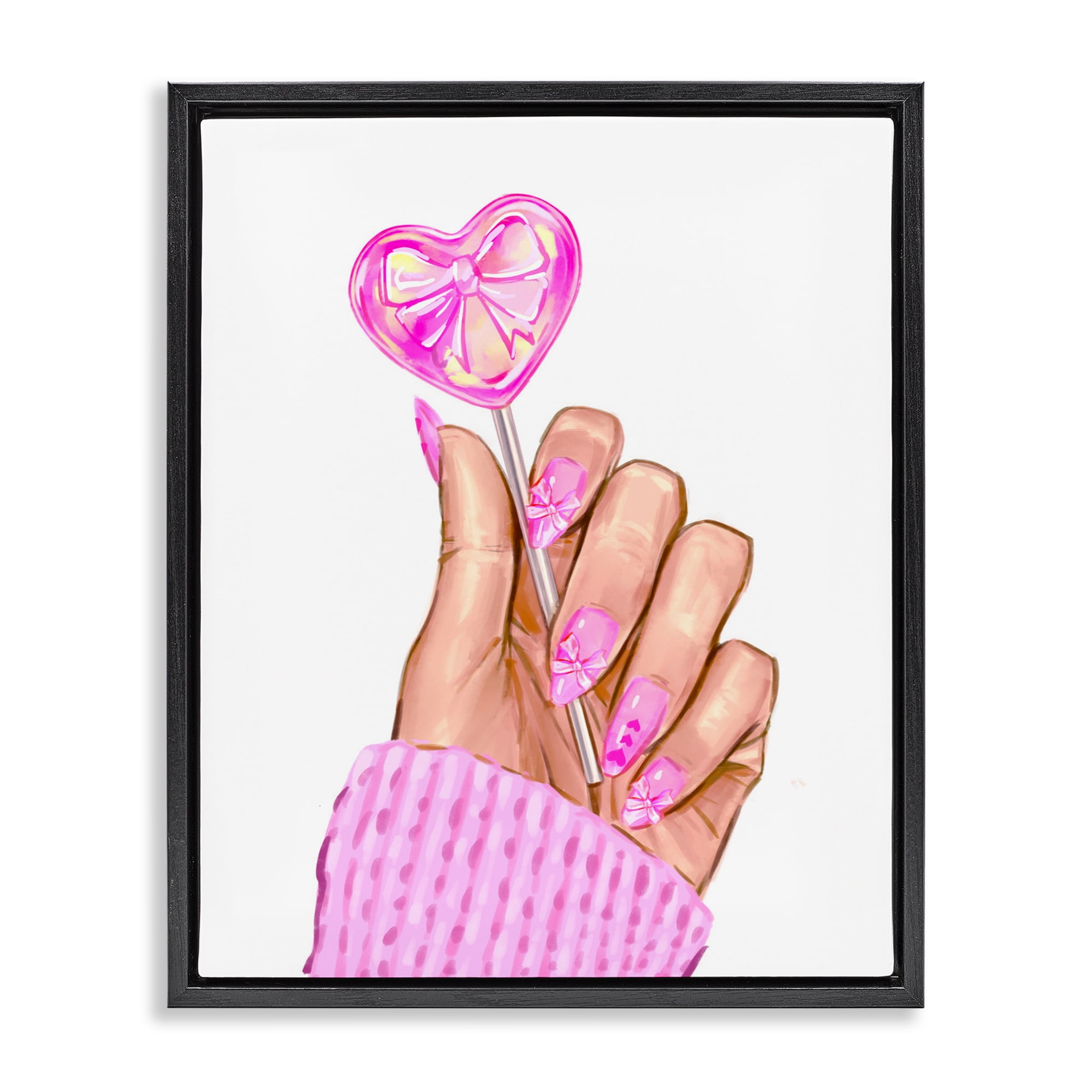 Pink Fashion Bow Lollipop Black Framed Floater Canvas Wall Art, design ...