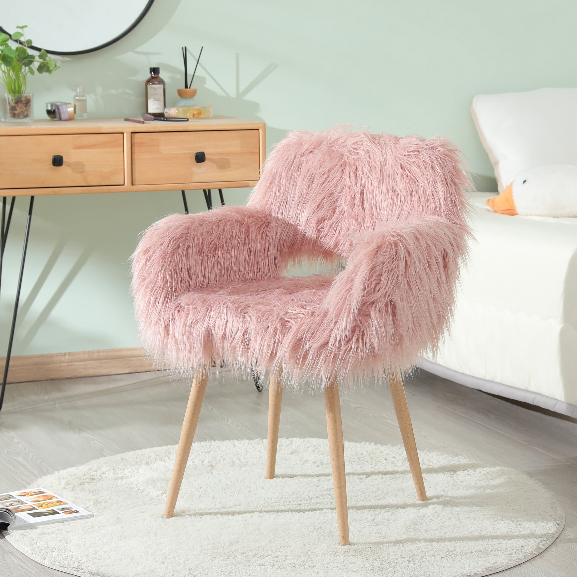 Pink Faux Fur Dining Chair | Comfortable Seating in Dining Areas and ...