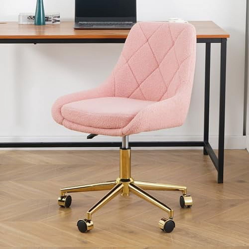Pink Faux Fur Home Office Chair, Upholstered Elegant Makeup Vanity ...