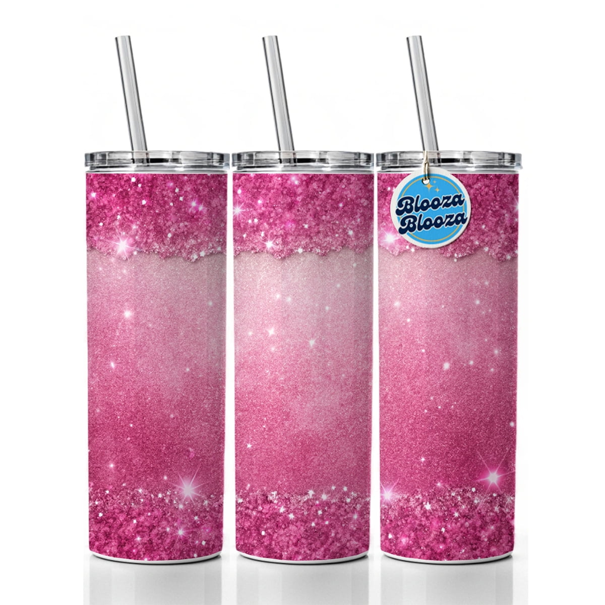 Pink Faux Glitter 20oz Insulated Water Bottle Skinny Tumbler Includes ...