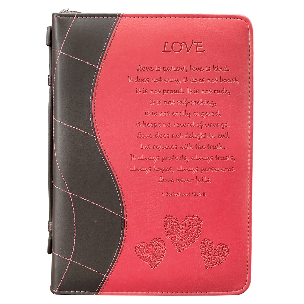 Pink Faux Leather Bible Cover for Women Love Is - 2 Corinthians Large ...