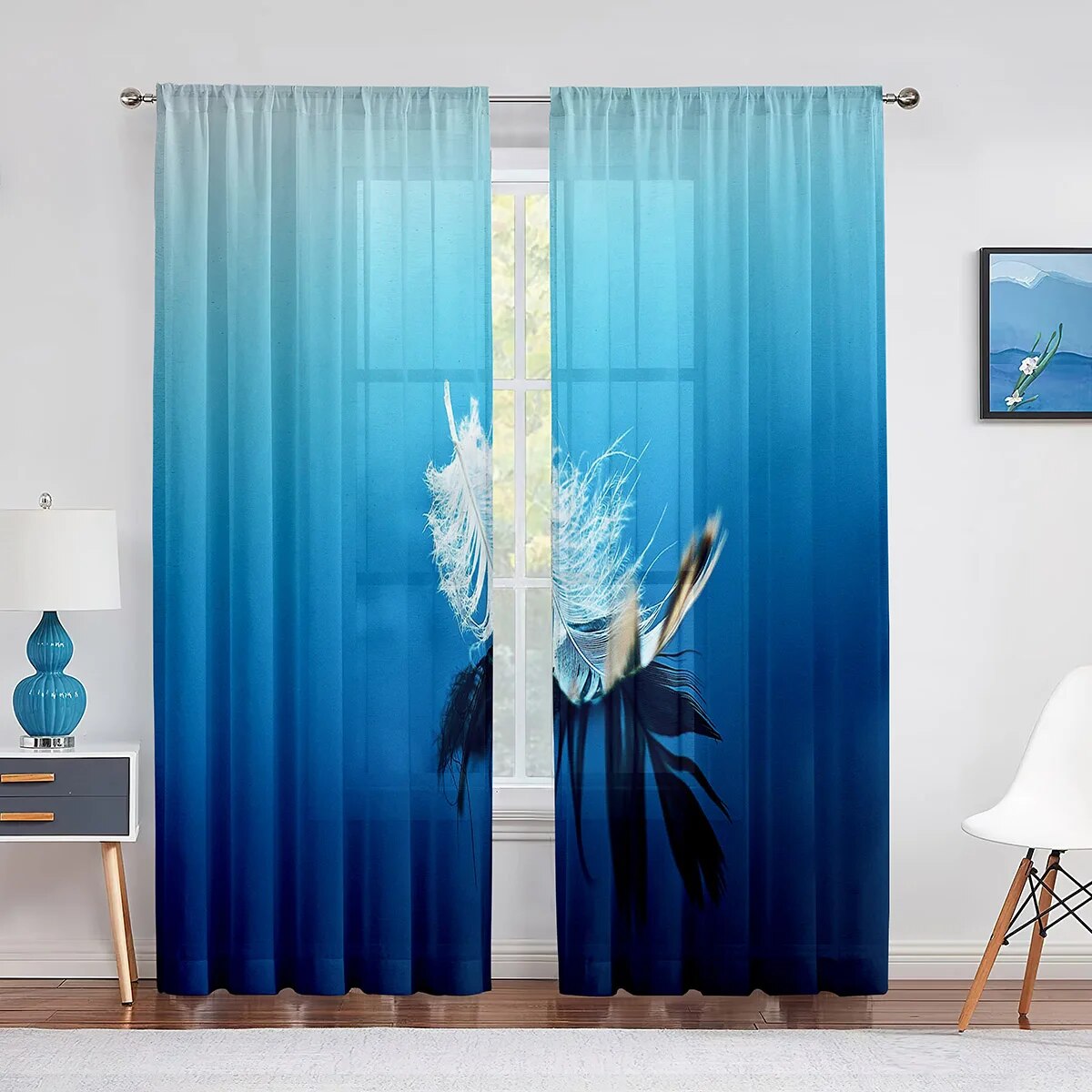 Pink Feather Modern Simple Sheer Voile Curtain for Bedroom Living Room ...