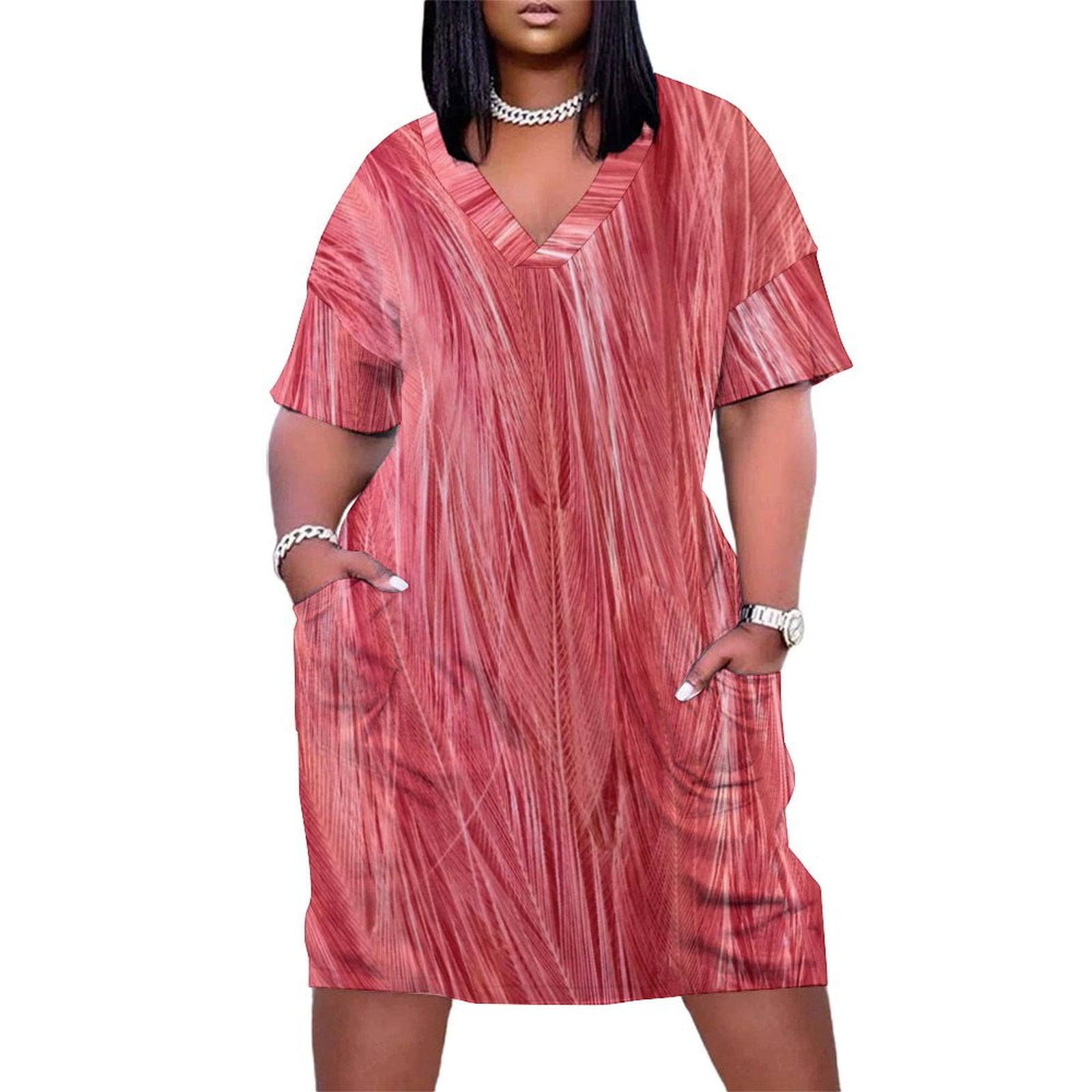 Pink Feather Teture Loose Pocket Dress Woman clothes wedding guest dress 2025 dress for women ...