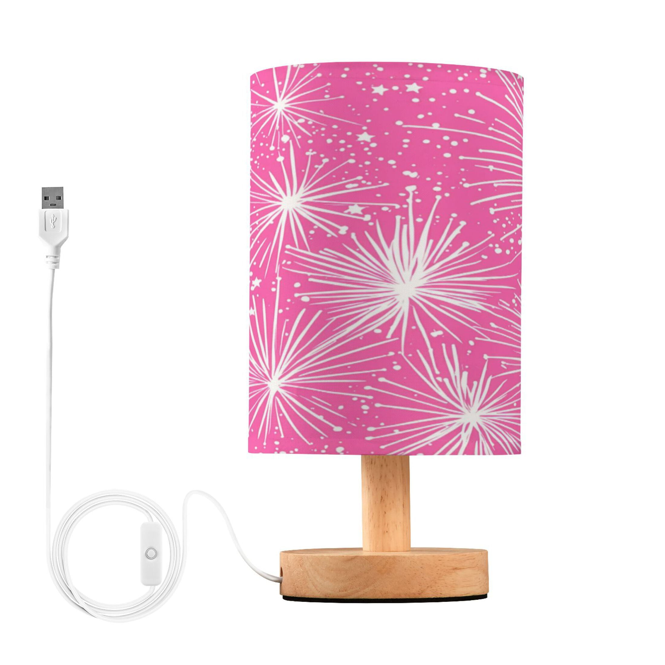 Pink Fireworks Pattern USB Powered Canvas Shade Desk Lamp LED Light ...