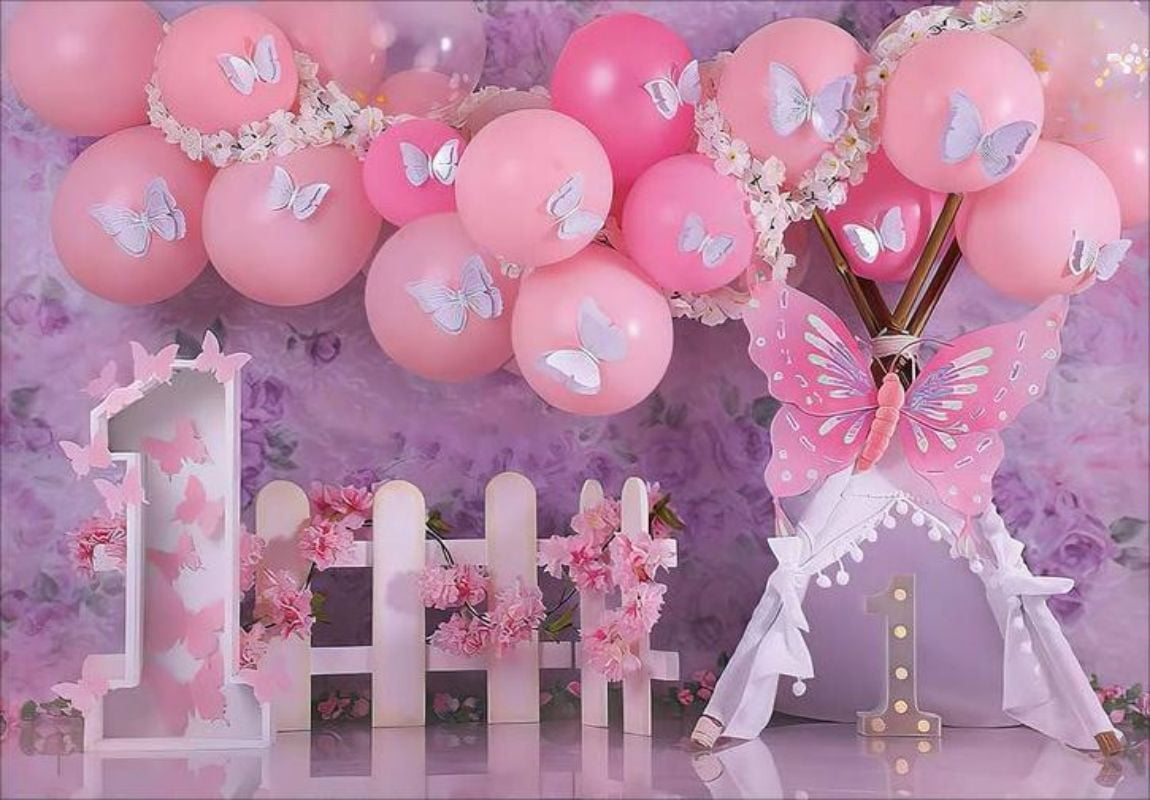 Pink First Birthday Photography Background Princess Theme Flowers 1st ...