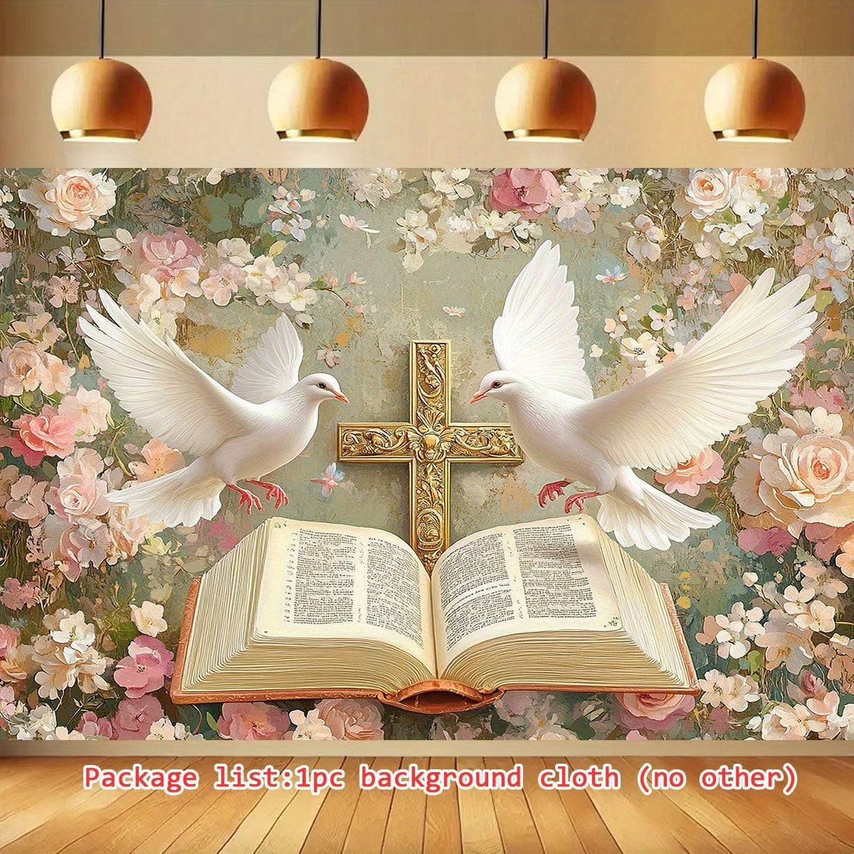 Pink First Holy Communion Backdrop Cross and Dove Bible Baptism ...