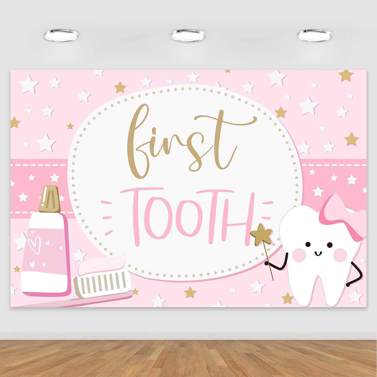 Pink First Tooth Backdrop for Girls Cute Teeth Photography Background ...