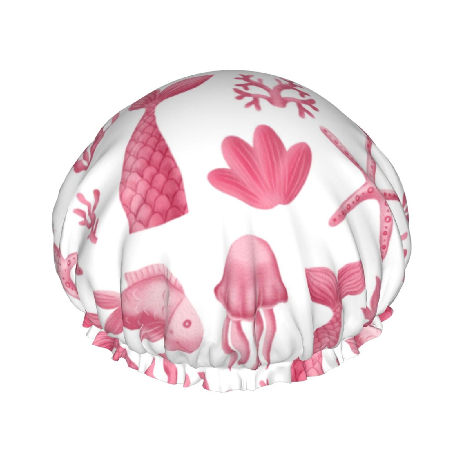 Pink Fish Jellyfish Shower Cap, Reusable Bath Hair Hat for all Hair ...