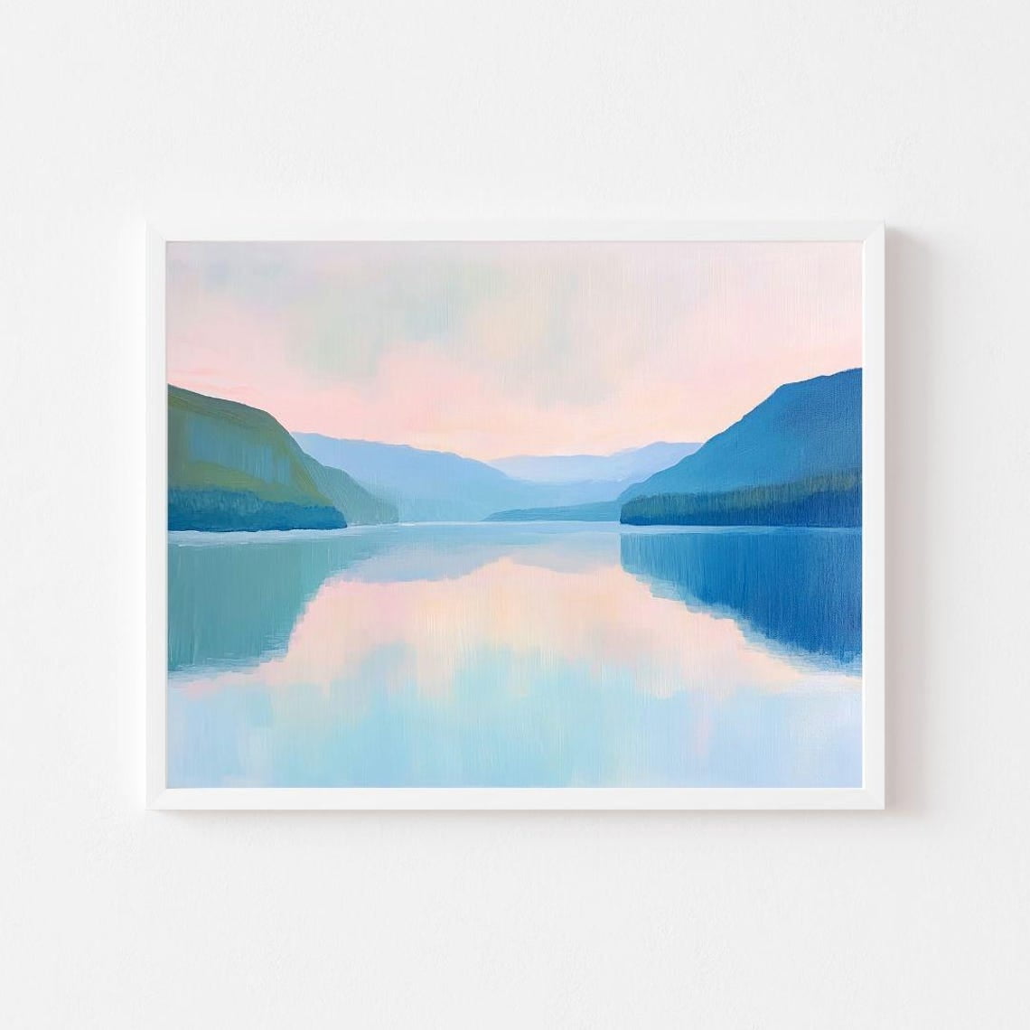 Pink Fjord Sunset Painting Pastel Mountain Landscape Wall Art Print ...