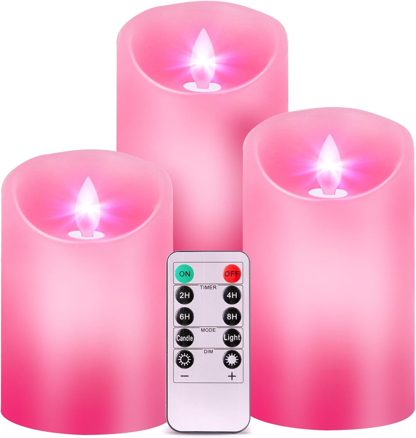 Pink Flame Candles (Pink LED Light Source), Remote Control/Moving Wick ...