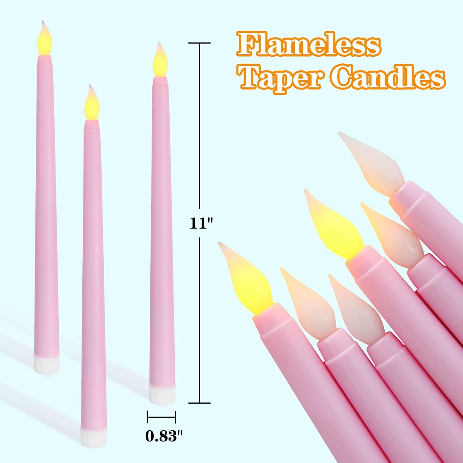 Pink Flameless Taper Candles With Remote, Flickering Led Battery ...